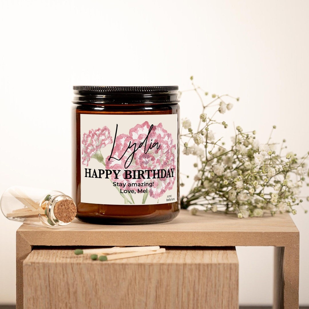 Carnation Floral Candle January Birthday Gift for Her Personalized Gift ...