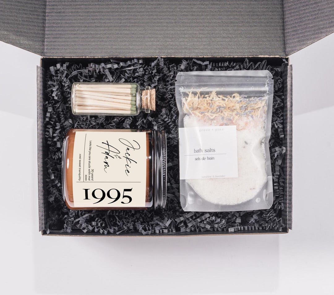 The Wedding Anniversary Gift Box Personalized Scented Candle, Bath ...