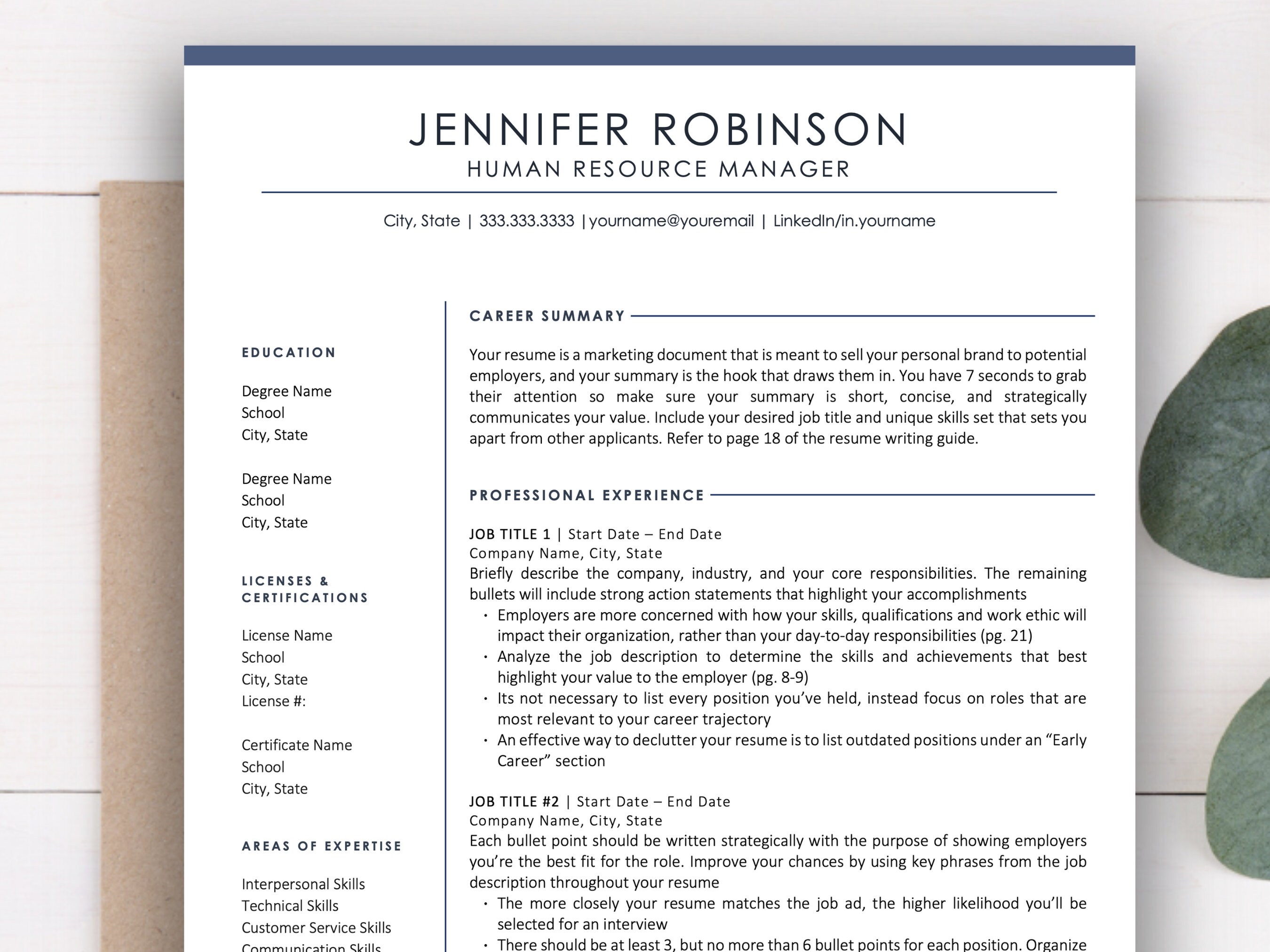CV Template, Clean, Modern Resume Template, Executive Two Column Resume ...