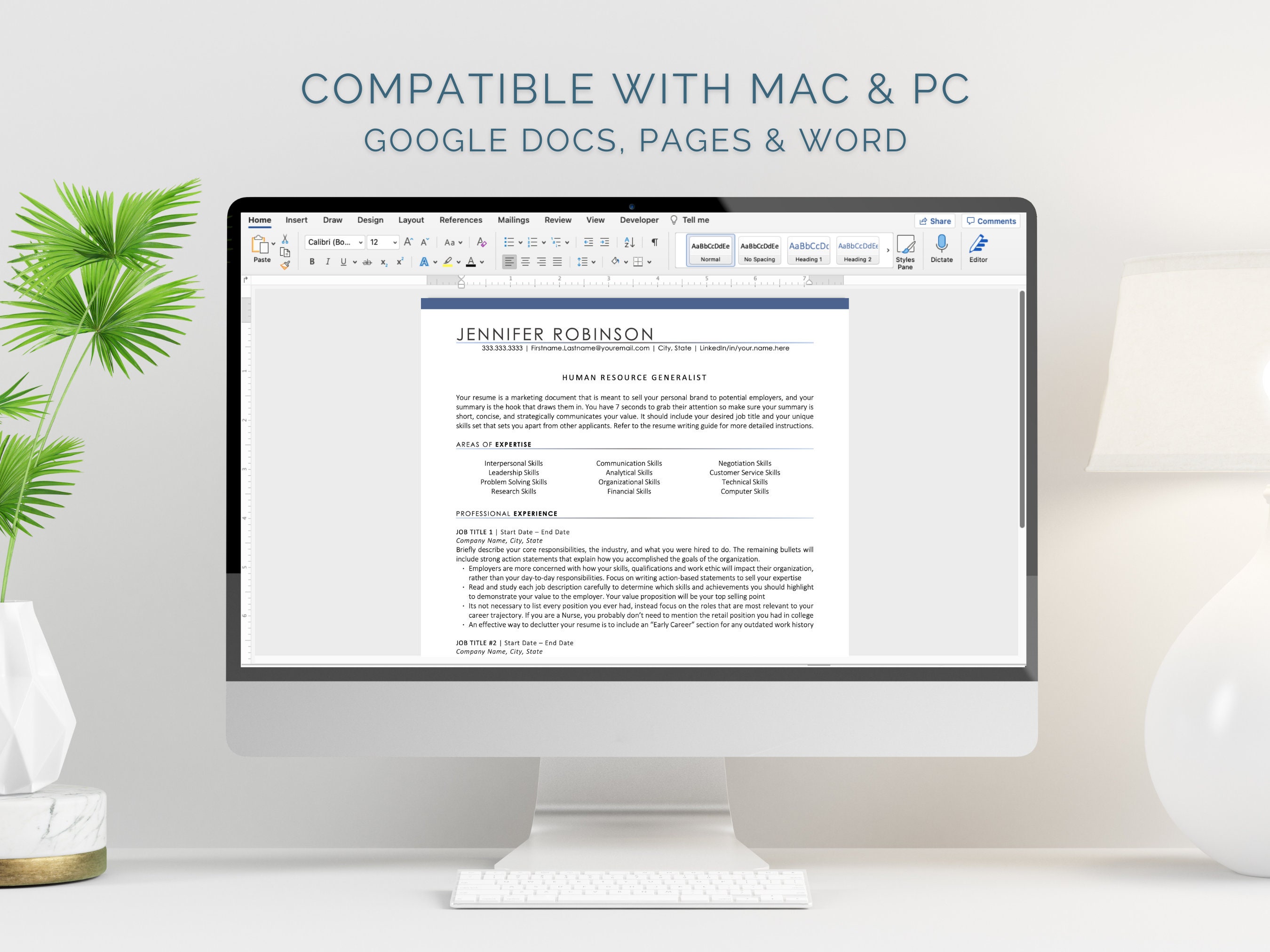 Clean, Executive Resume Template 2023, Modern CEO Resume Template for Word and Apple Pages ...