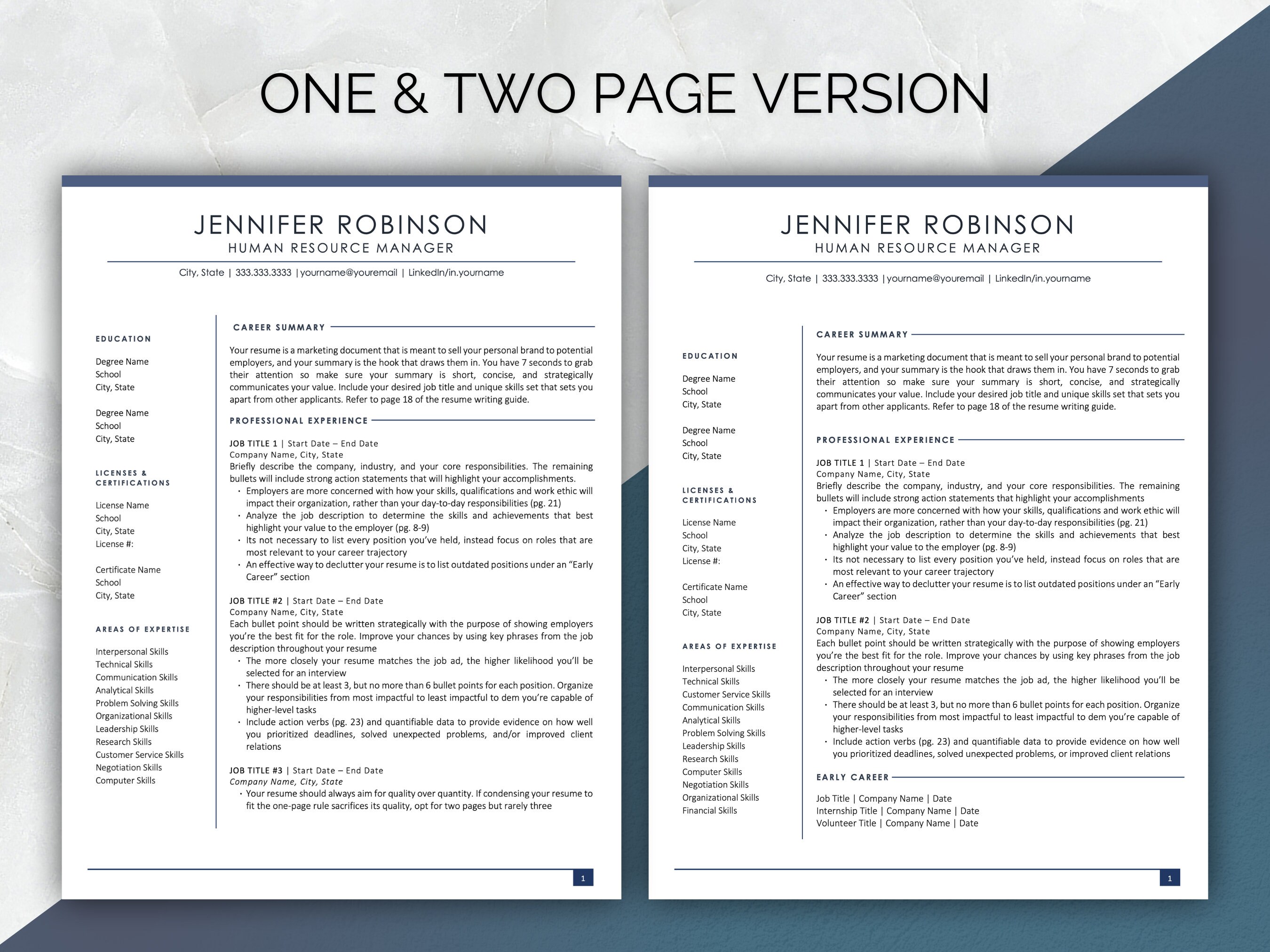 CV Template, Clean, Modern Resume Template, Executive Two Column Resume ...