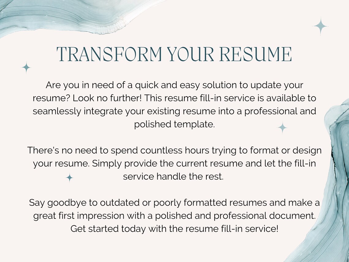 Resume Template Fill-in Service, Resume Edit Service, Template Fill In ...