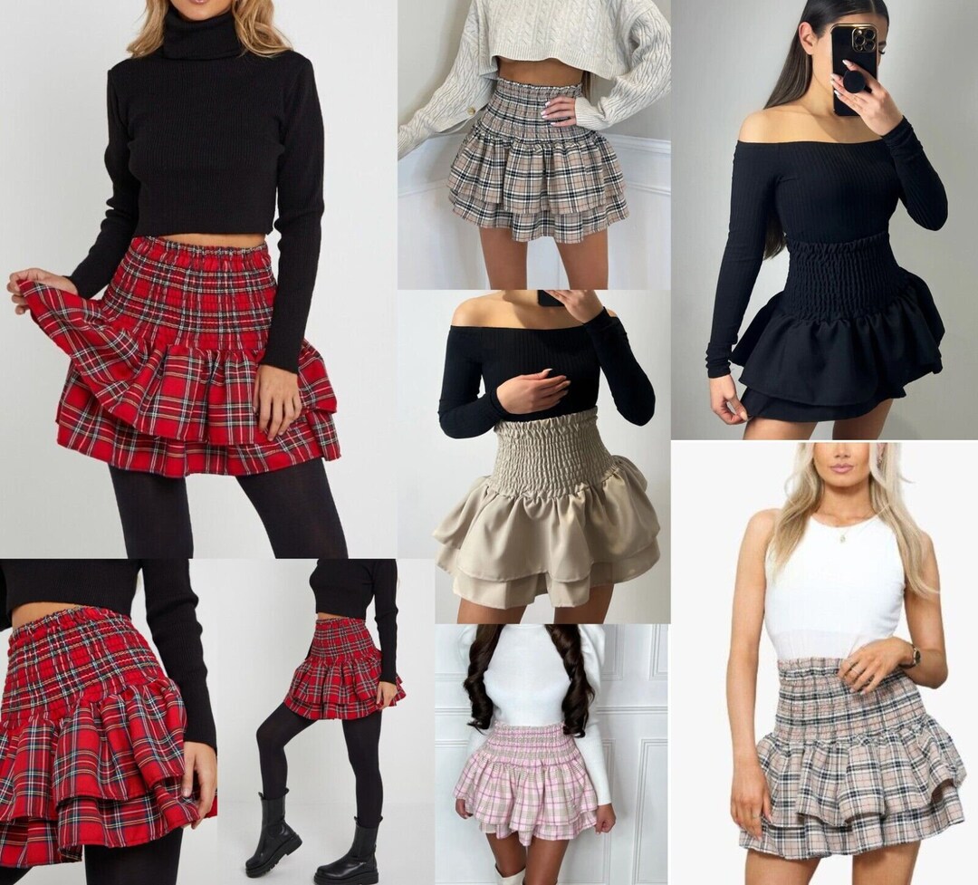 Ladie Frill Mini RARA Skirt Women Tartan Check Pleated Gathered Short ...