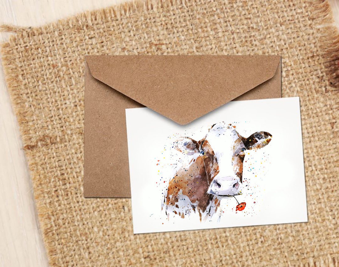 Cow Greeting Card – Cute Farm Animal Card – Blank Inside 4x6 – Birthday ...