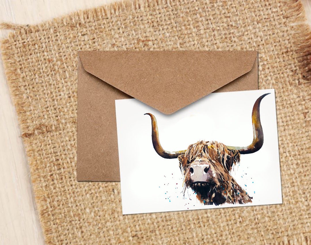 Highland Cow Greeting/note Card.highland Cattle Cards,highland Cattle ...