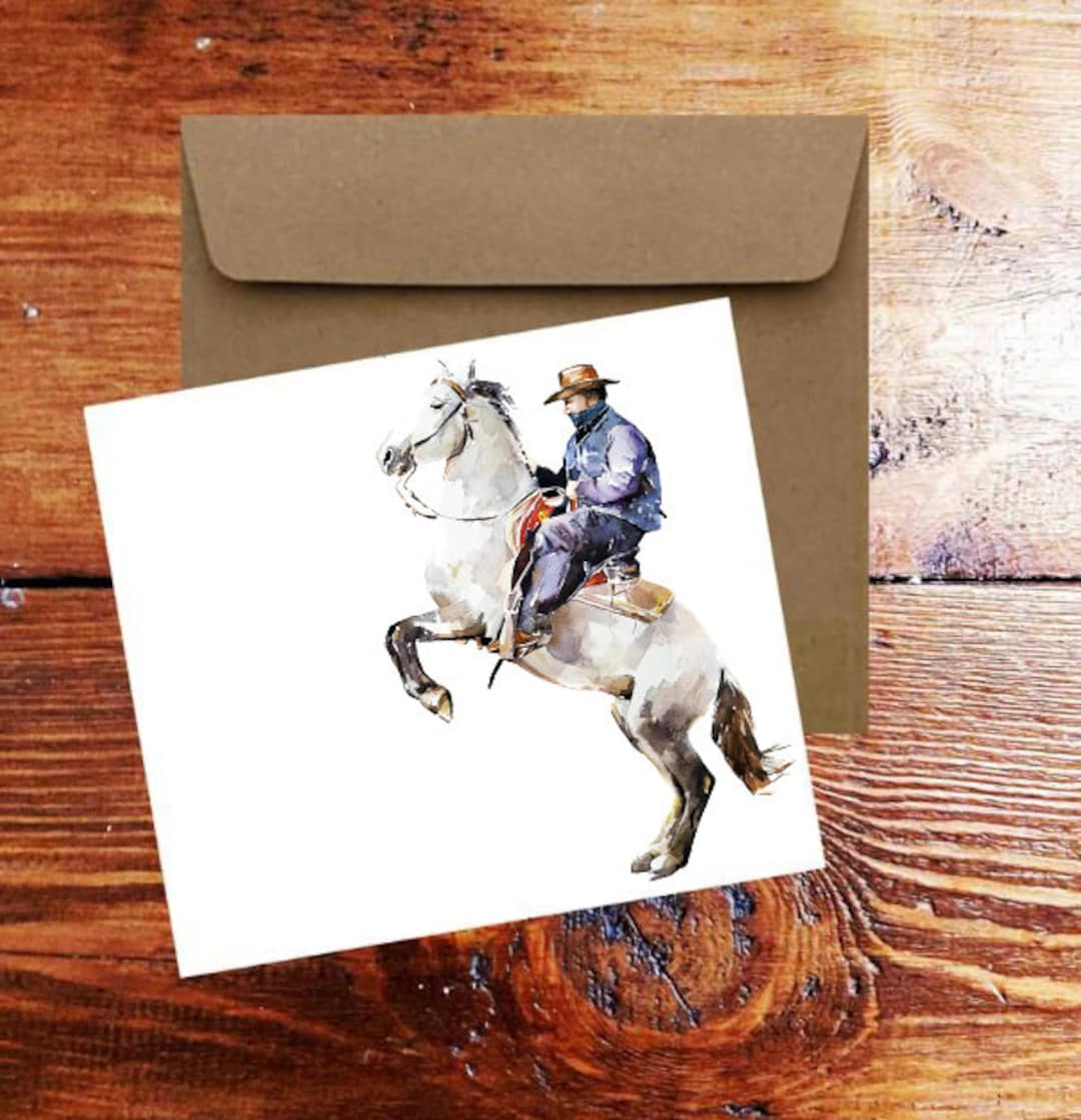 Cowboy Watercolour Art Greeting/note Card.cowboy Cards,cowboy Art Note ...