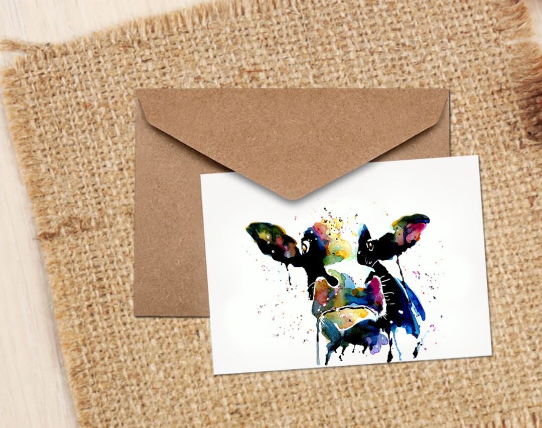 Rainbow Cow Greeting/note Card.dairy Cow Cards,dairy Cow Note Card ...