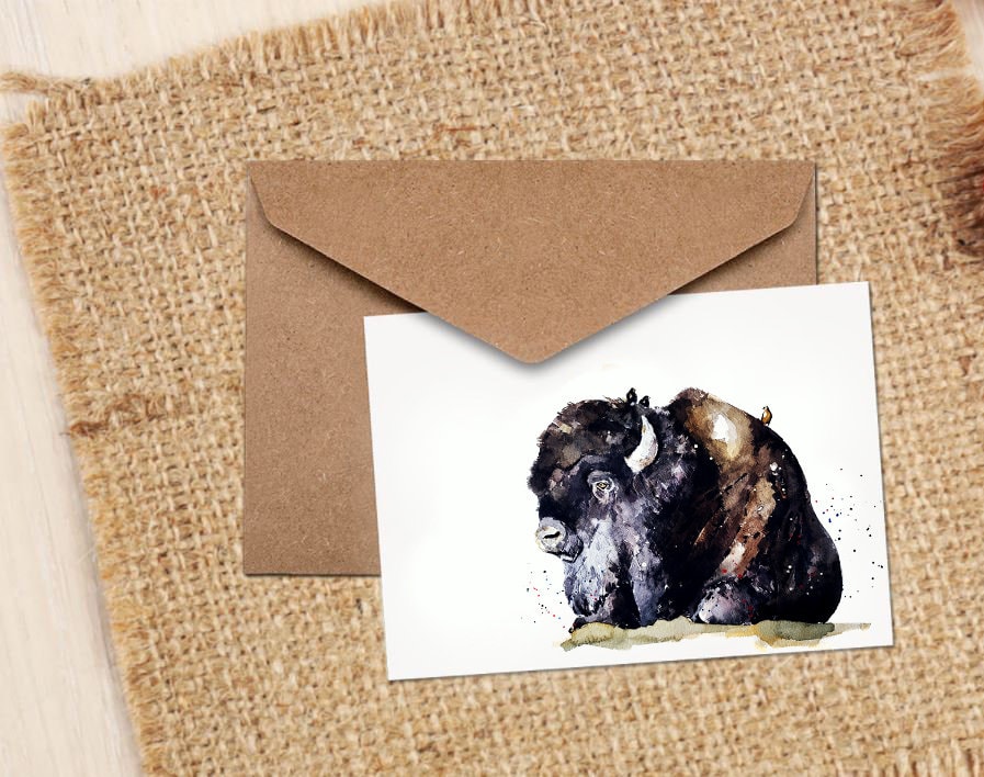 Bison and Friends Art Greeting/note Card.bison Card,bison Art Card ...