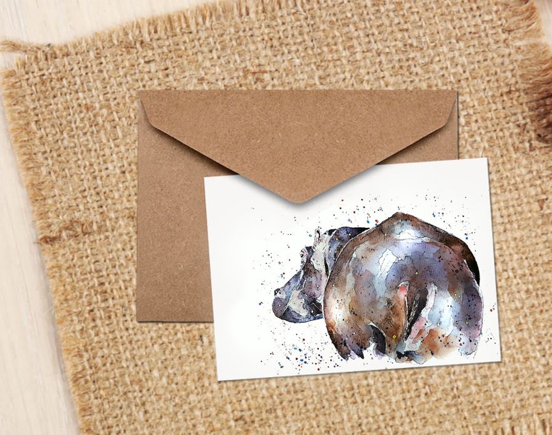 Big Bum Hippo Greeting/note Card-hippo Card, Hippo Greeting Card ,hippo ...