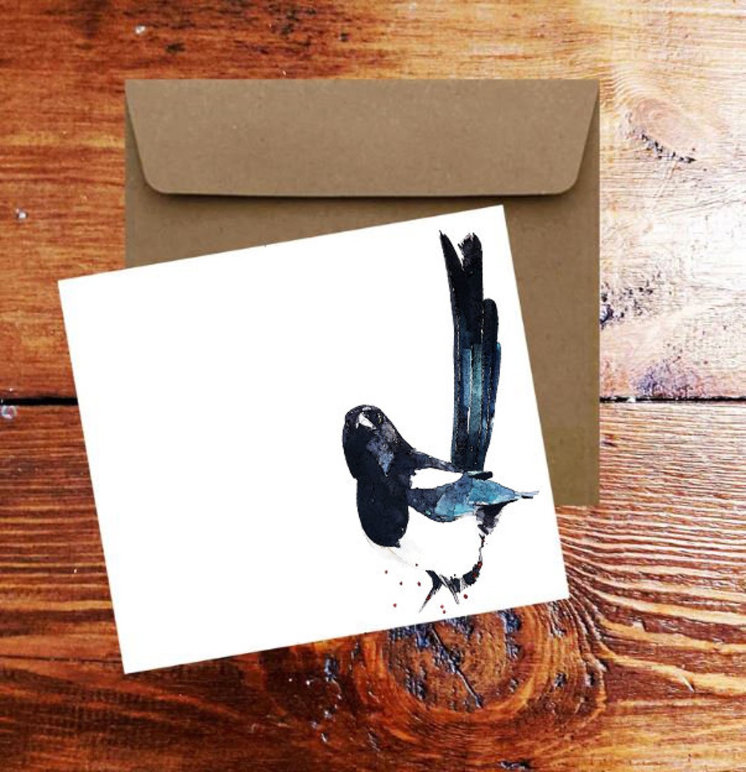 Magpie Watercolour Art Square Greeting Card -magpie Greeting Card ...