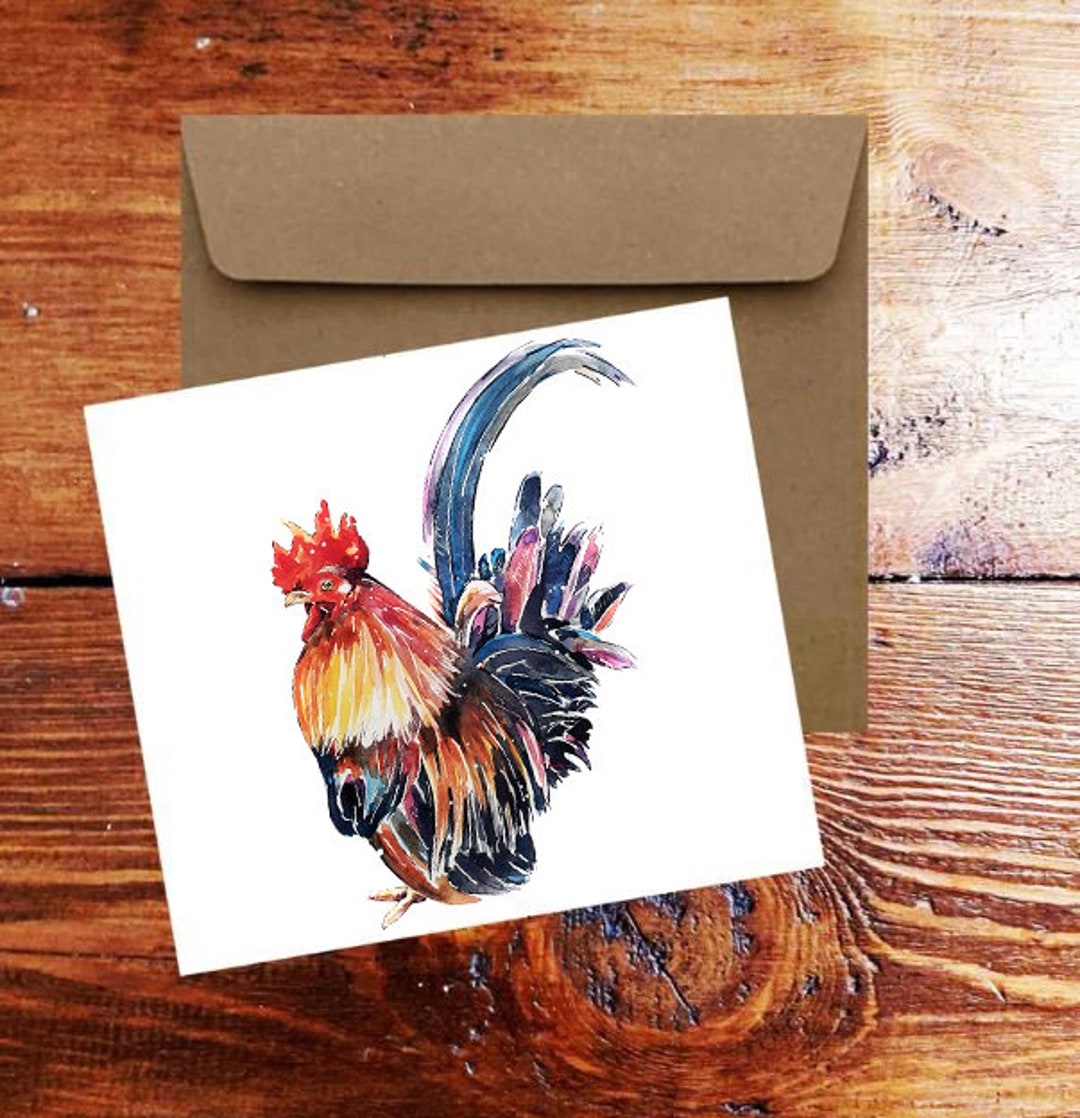 Rooster Pomp Greeting/note Card.chickens Card,chickens Greeting Card ...