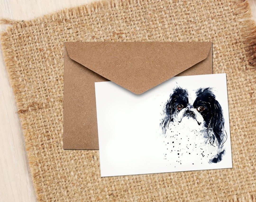 Japanese Chin Black Art Greeting/note Card.japanese Chin Card,japanese ...