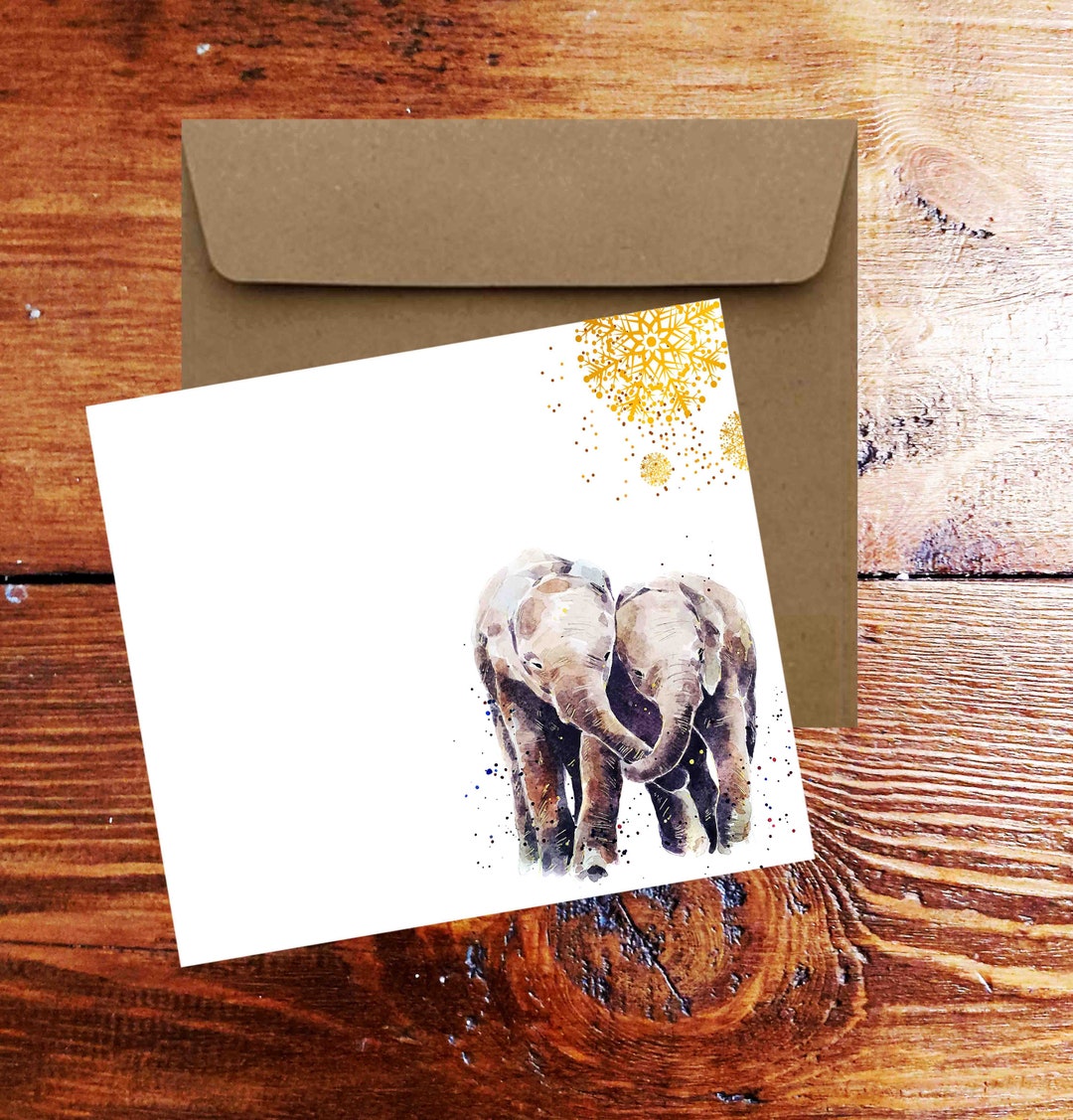 Elephants Art Square Christmas Card(s) Single/ Pack of 6.elephants ...