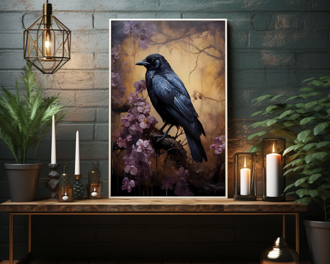 Mystic Raven Painting I Raven Wall Art Print I Aesthetic Halloween ...