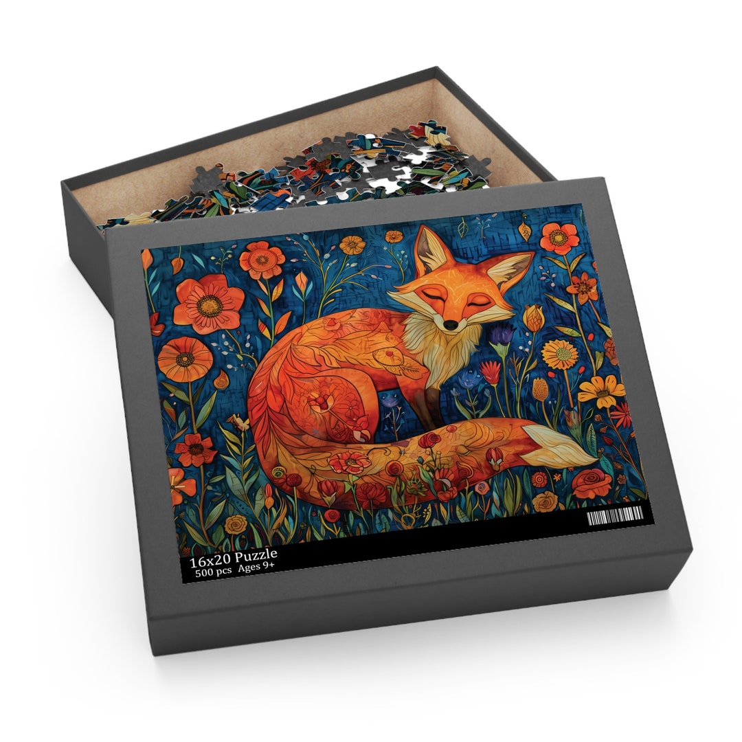 Modern Art Fox Puzzle, Fox in Floral Paradise Jigsaw Puzzle, Whimsical ...