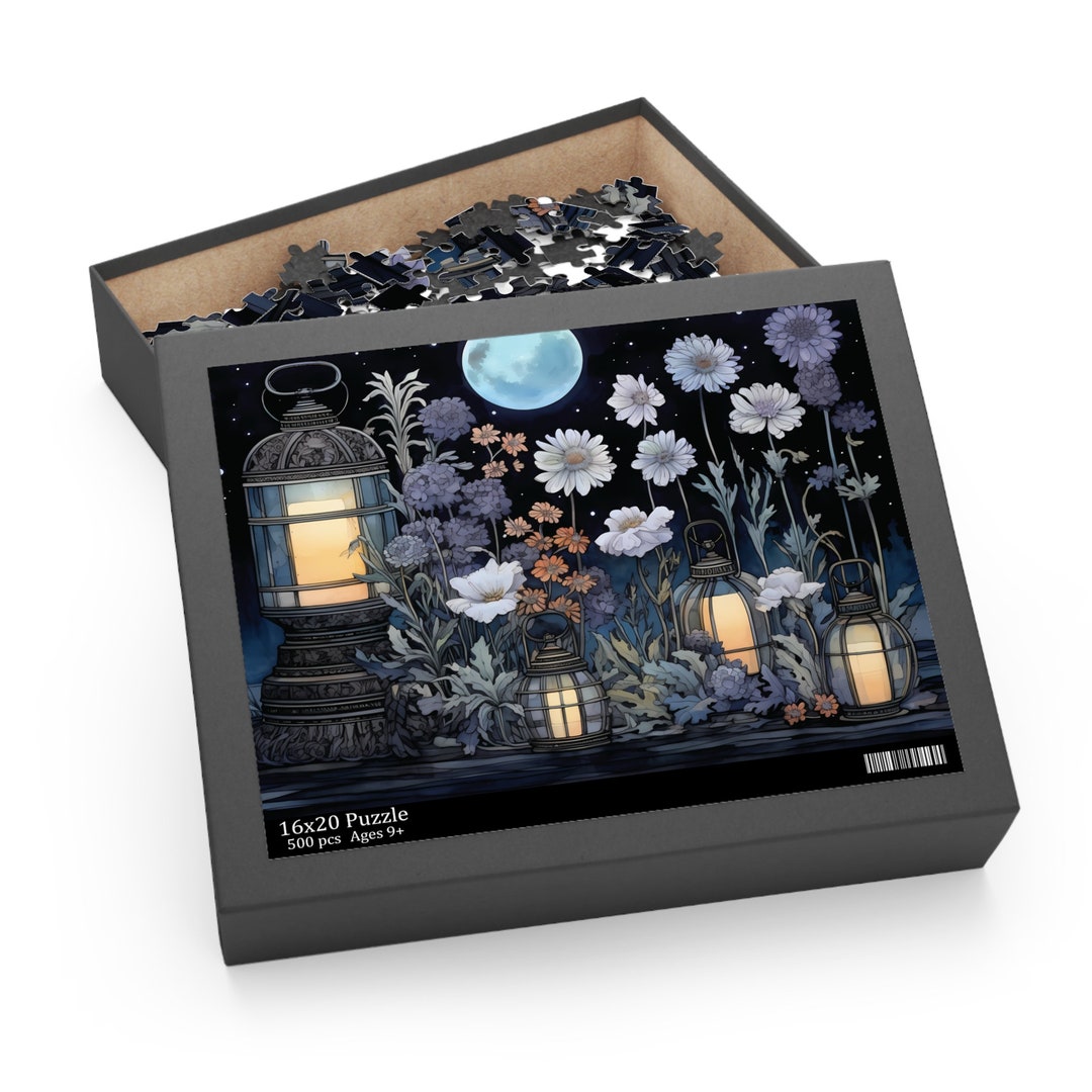 Moonlit Lanterns Jigsaw Puzzle, Blue Moon Puzzle, Midnight Garden Scene ...