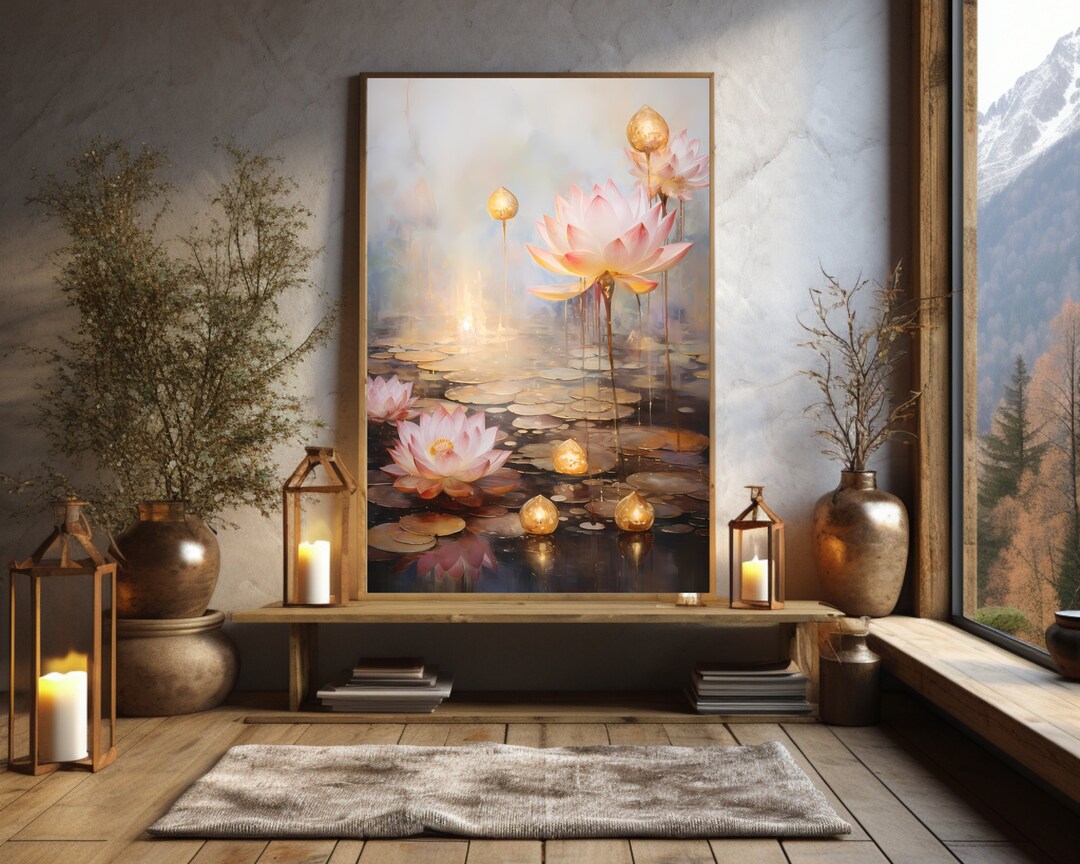 Sparkling Lotus Flowers Painting, Pond of Lotus Flowers & Mystic Lights ...