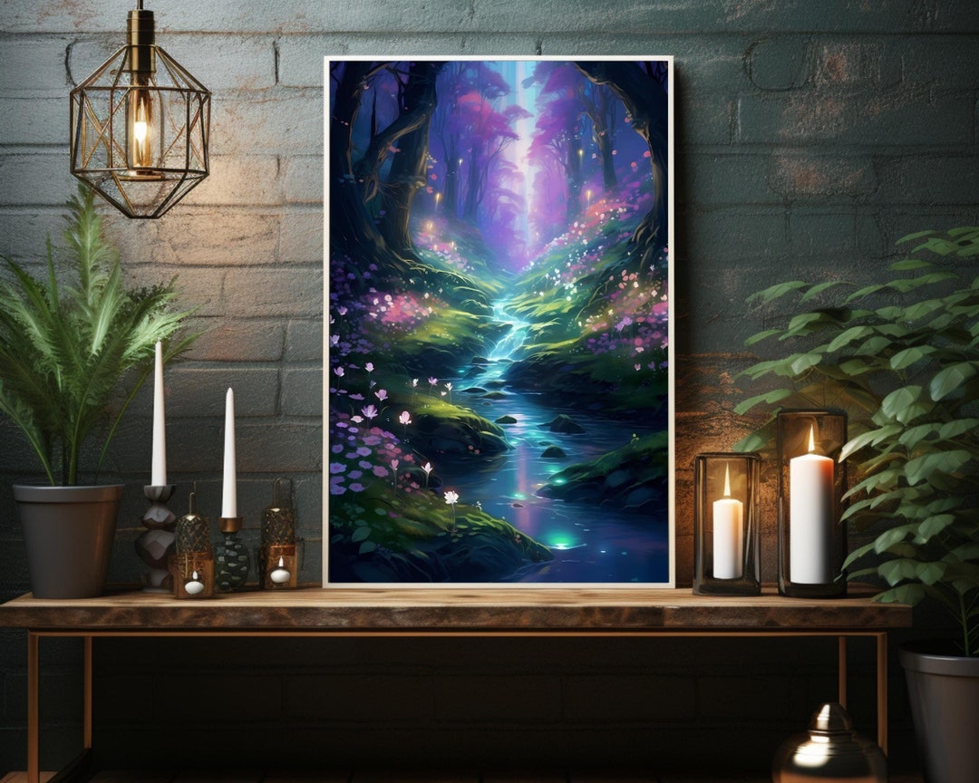 Spiritual Fantasy Forest Art I Fireflies in Forest Poster I Spiritual ...