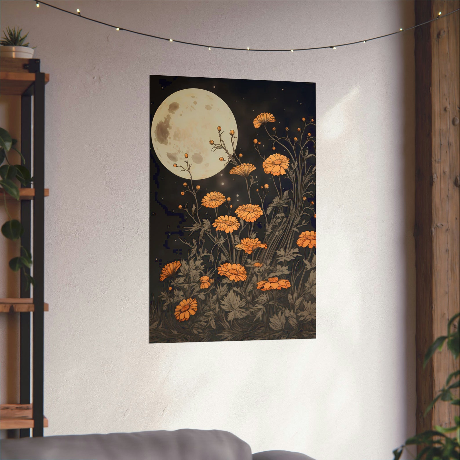 Vintage Moon Wildflower Painting, Whimsigoth Moon Flowers Vintage Style ...