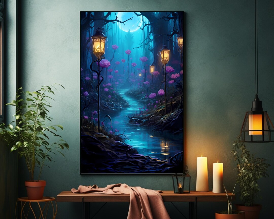 Spiritual River With Wild Roses & Lantern I Fantasy Art Print I Roses ...