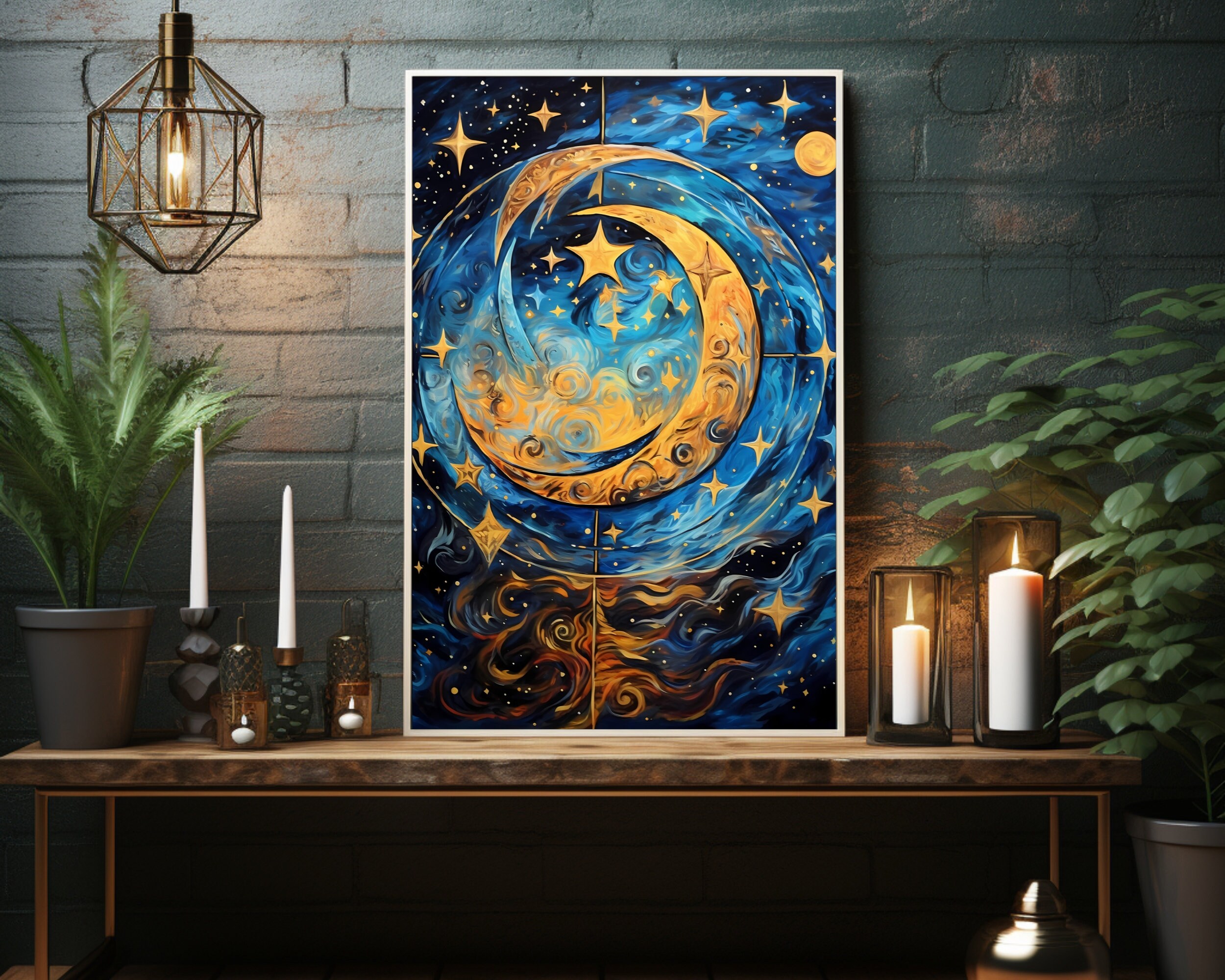 Spiritual Moon & Stars Wall Art Print, Moon Painting, Astrology Decor ...