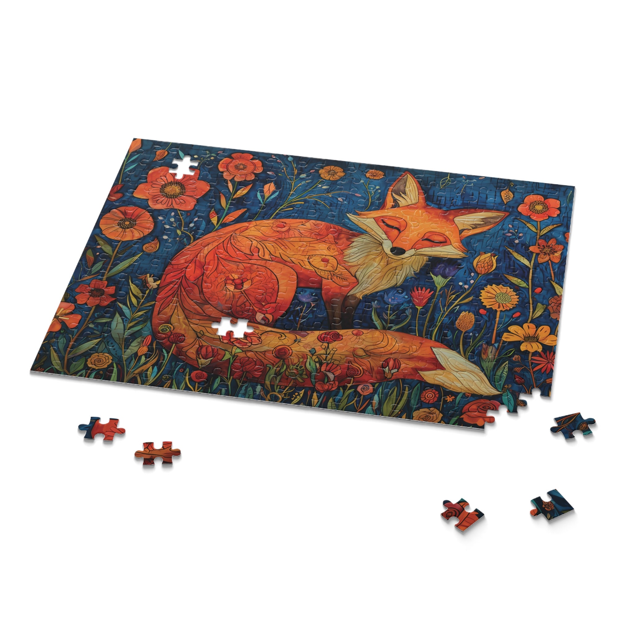 Modern Art Fox Puzzle, Fox in Floral Paradise Jigsaw Puzzle, Whimsical ...