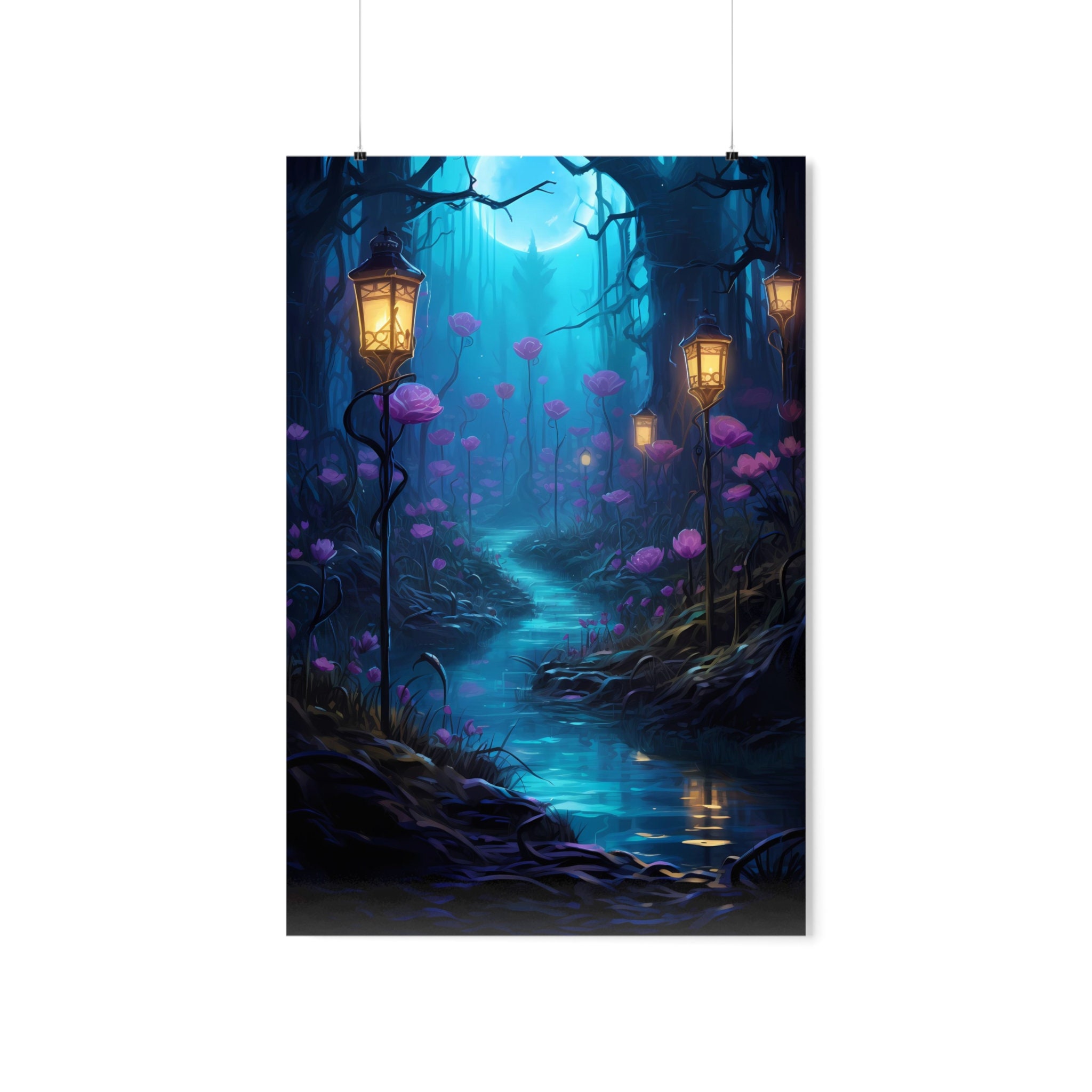 Spiritual River With Wild Roses & Lantern I Fantasy Art Print I Roses ...