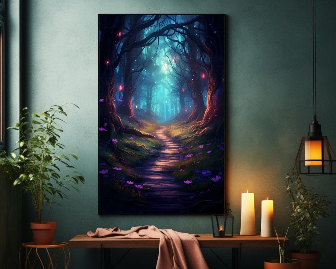 Magical Spiritual Lights Forest Poster, Enchanted Forest Path Print ...