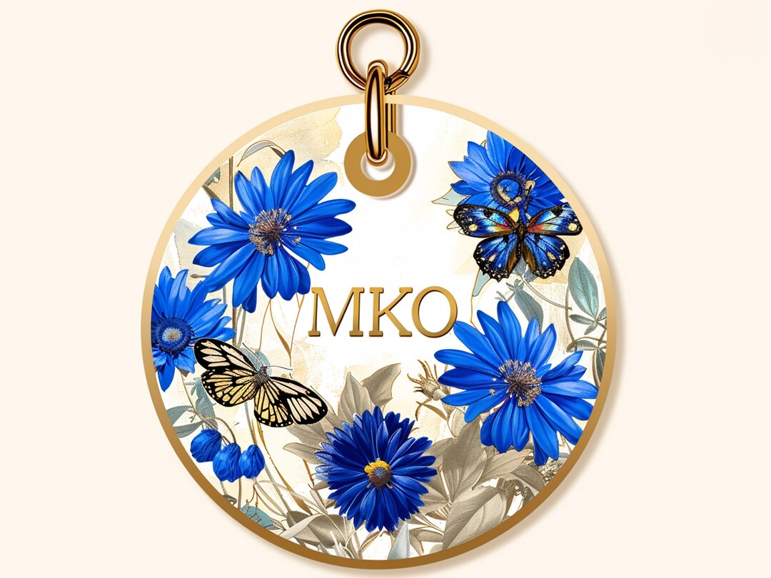 Blue Flower Dog Tag,name Tag - Etsy