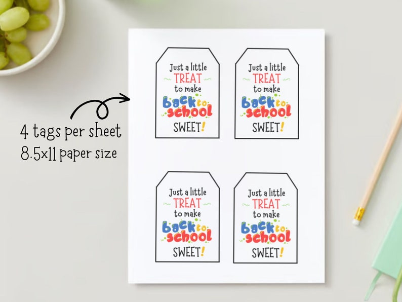 Printable Back to School Gift Tag, Treat Bag Tag, Sweet Treat Gift Tag ...