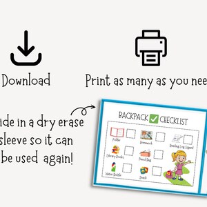 Visual Backpack Checklist, Student Backpack Checklist, Printable ...