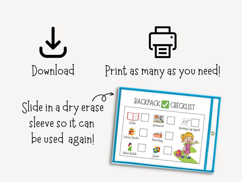 Visual Backpack Checklist, Student Backpack Checklist, Printable ...