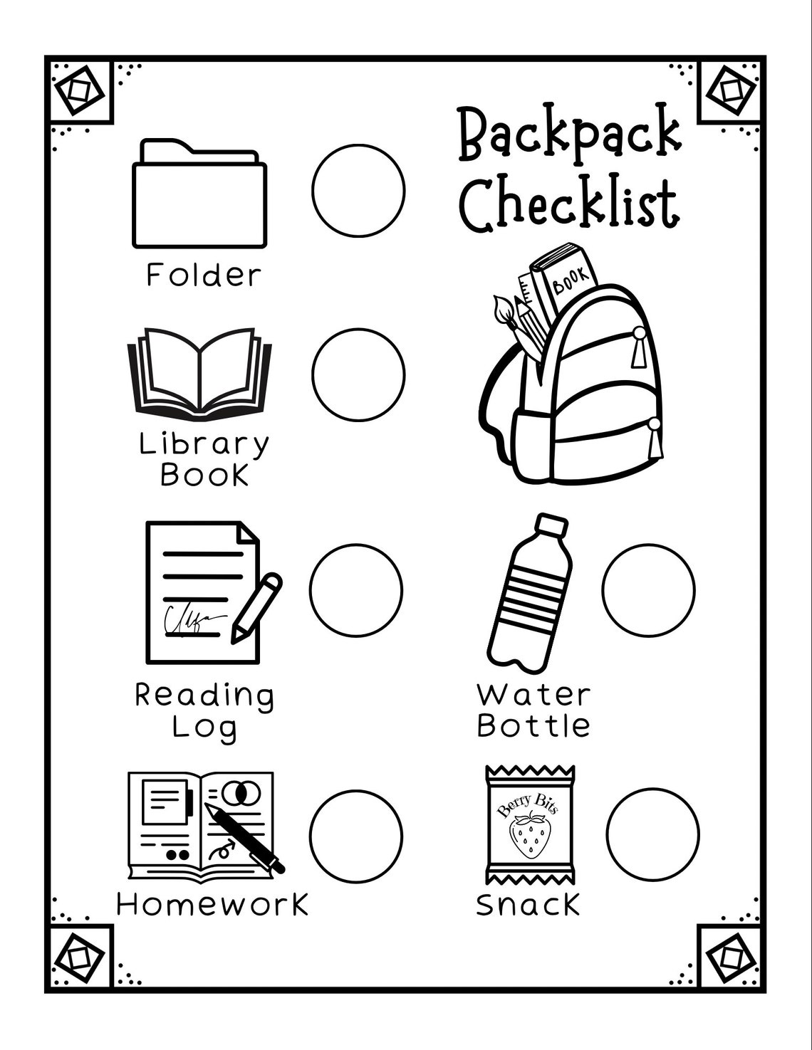 Backpack Checklist, School Backpack Checklist, Printable Backpack ...