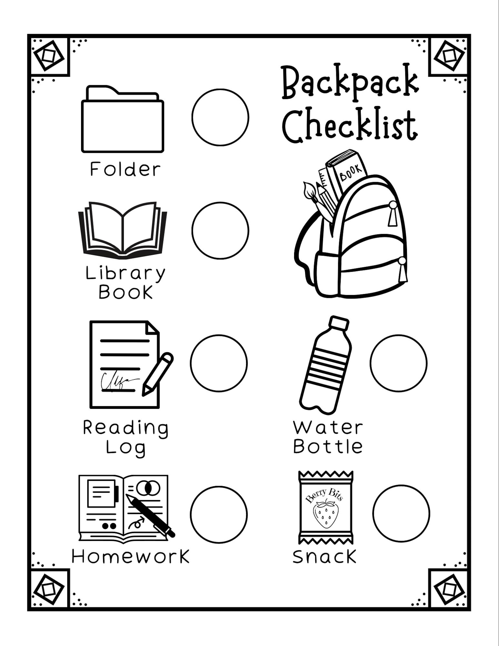 Backpack Checklist, School Backpack Checklist, Printable Backpack ...