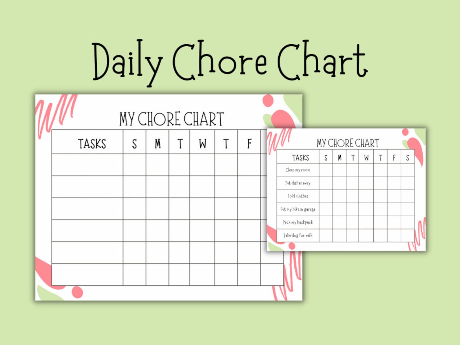 Printable Chore Chart, Weekly Chore Chart, Daily Chore Chart, Daily ...
