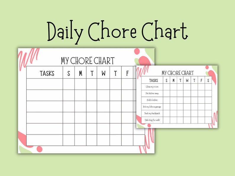 Printable Chore Chart, Weekly Chore Chart, Daily Chore Chart, Daily ...