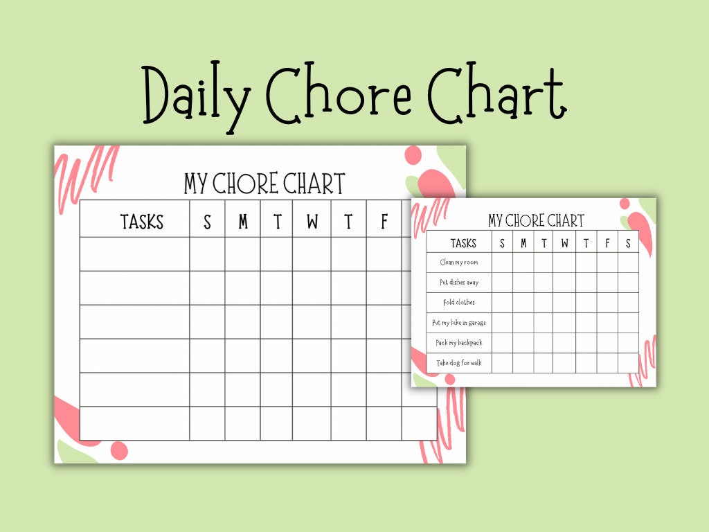 Printable Chore Chart, Weekly Chore Chart, Daily Chore Chart, Daily ...
