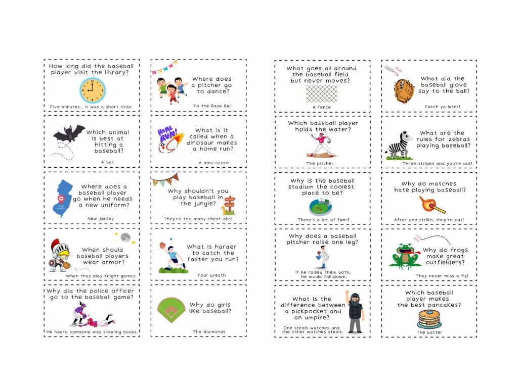 Baseball Jokes for Kids: Printable Lunchbox Notes (PDF) - Etsy