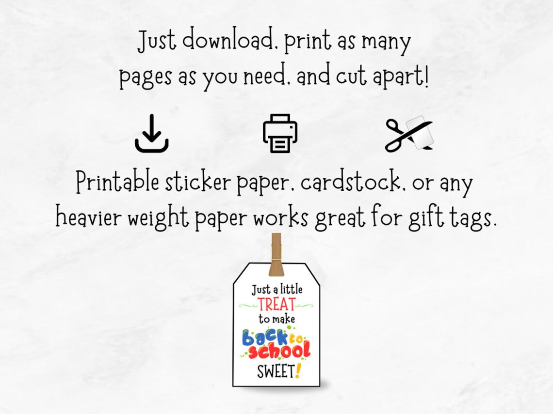 Printable Back to School Gift Tag, Treat Bag Tag, Sweet Treat Gift Tag ...