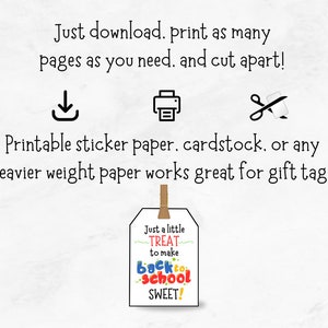 Printable Back to School Gift Tag, Treat Bag Tag, Sweet Treat Gift Tag ...
