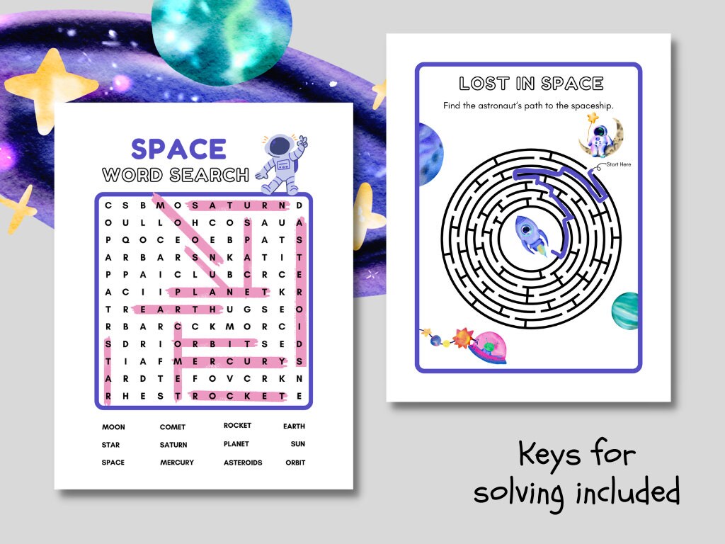 Printable Space Activities, Space Word Search, Space Maze, Space ...