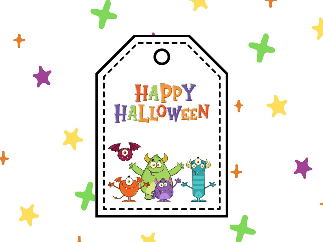 Printable Halloween Gift Tag, Monsters Gift Tag, Treat Bag Tag ...