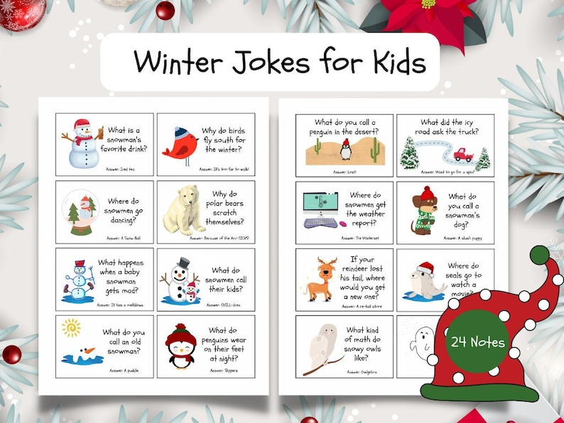 Winter Jokes for Kids Printable Riddles Christmas Cracker - Etsy