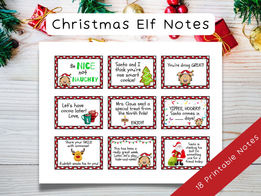 December Lunchbox Notes, Christmas Elf Notes, Printable Elf Notes, Elf ...