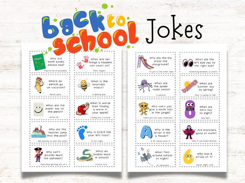 Back to School Jokes for Kids, Printable Back to School Lunchbox Notes ...