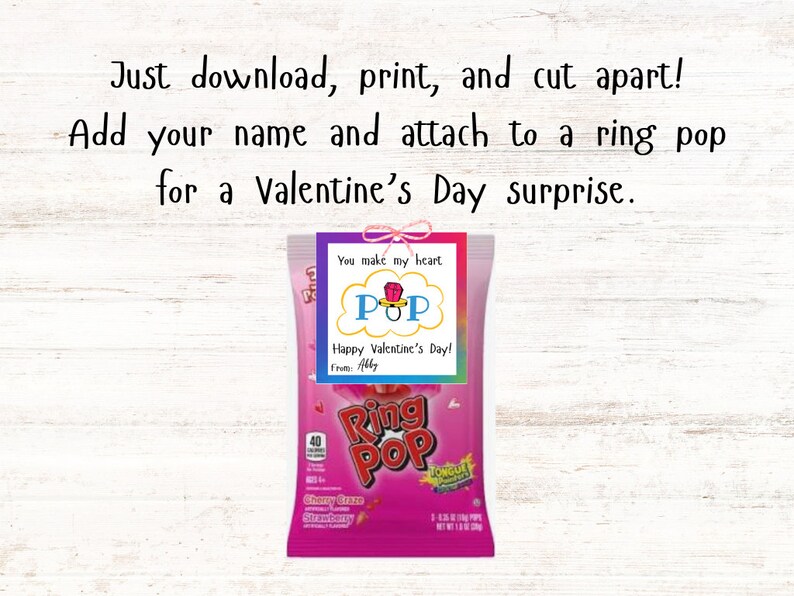 Printable Ring Pop Gift Tag, Digital Valentine Gift Tag, Party Favor ...