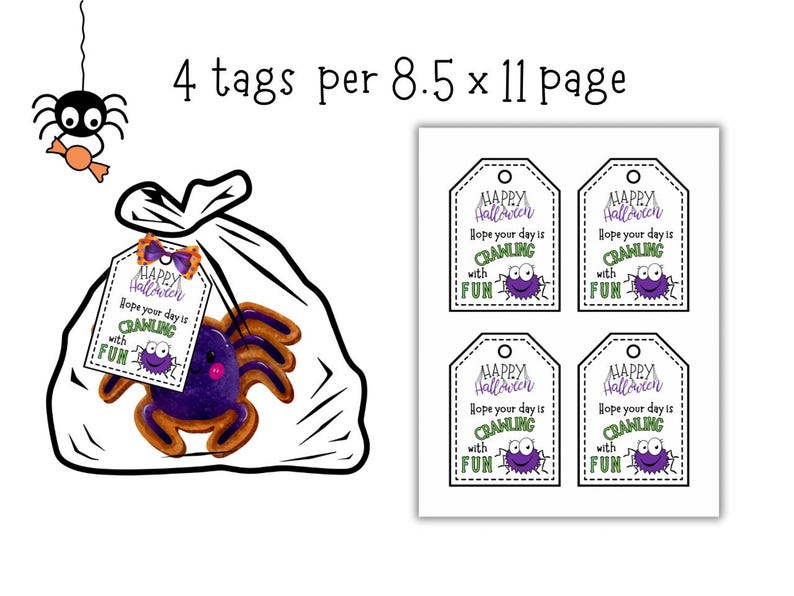 Printable Halloween Gift Tag, Spider Gift Tag, Treat Bag Tag, Halloween ...