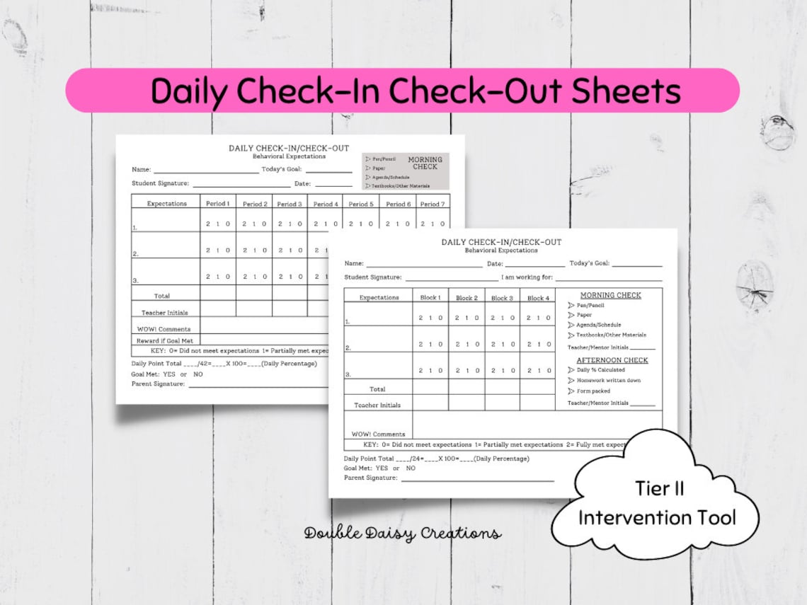 Printable Check-in/check-out Sheets: Middle School Behavioral ...