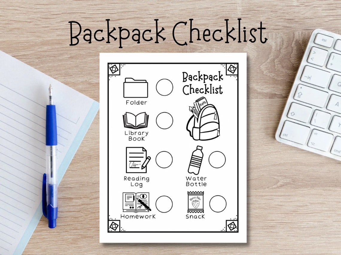 Backpack Checklist, School Backpack Checklist, Printable Backpack ...