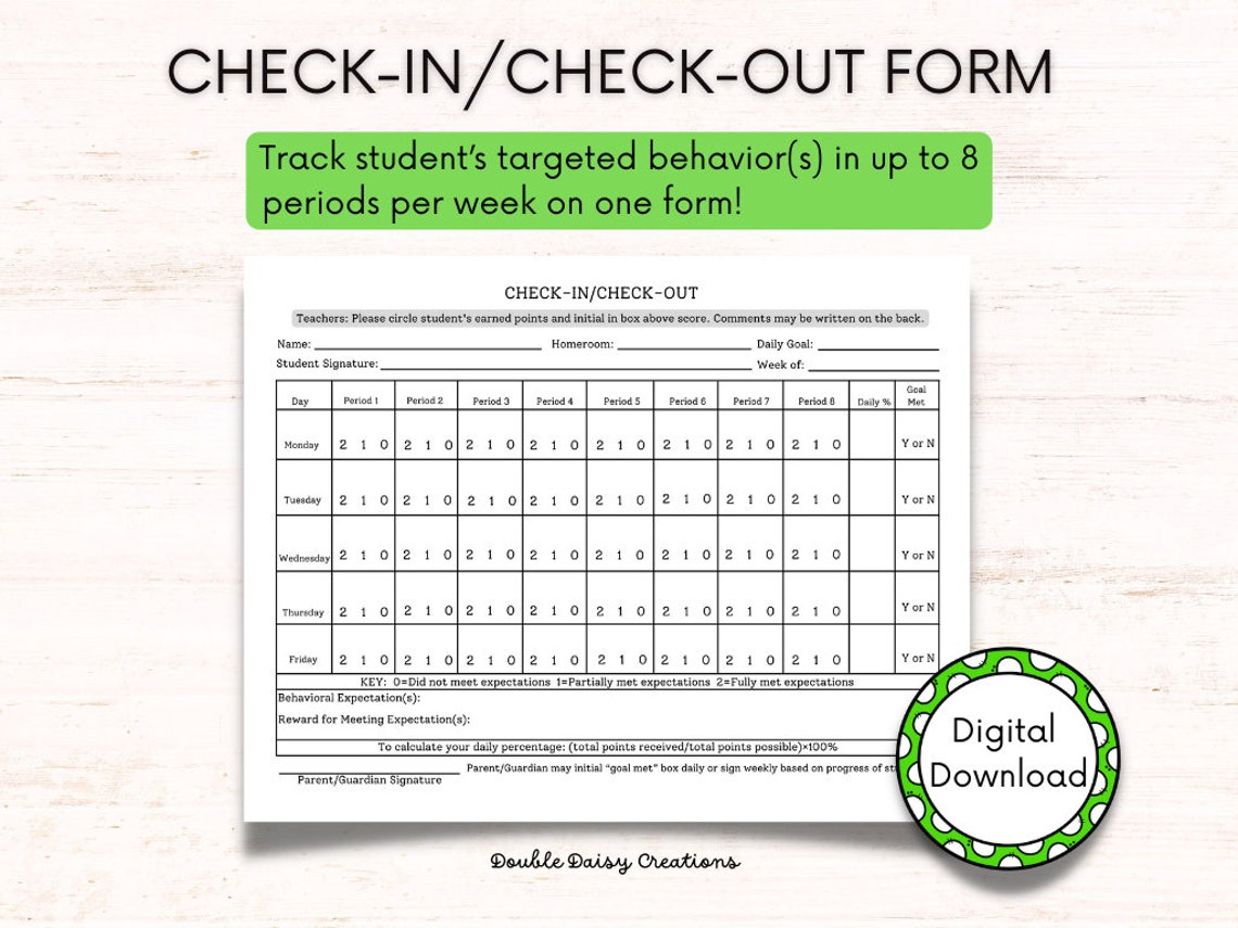 Printable Check-in/check-out Form, CICO, Tier 2 Intervention Tool ...